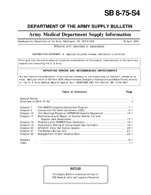 Fillable Online SB 8-75-S10 - Army Medical Logistics Command Fax Email ...