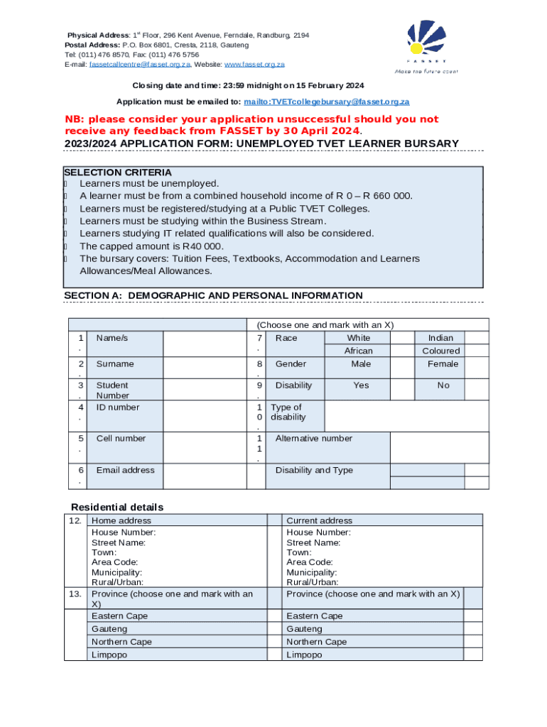 FASSET Bursary Application, Requirement and Closing Date Doc Template ...