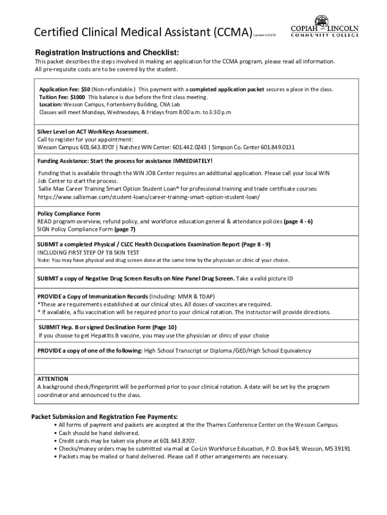 Fillable Online Certified Clinical Medical Assistant (CCMA)Updated 1/14 ...