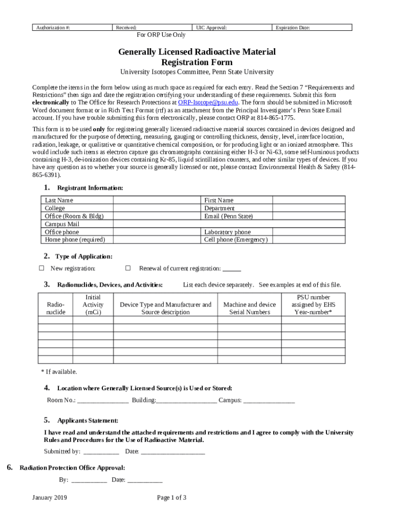 Instructions for Obtaining Authorization to Use Radioactive ... - ehs psu Doc Template | pdfFiller
