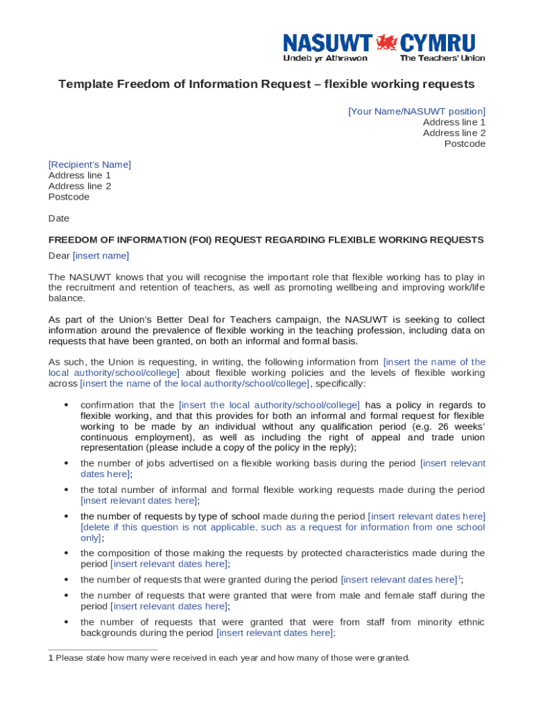 Template Freedom of Ination Request Flexible Working Requests for Reps ...