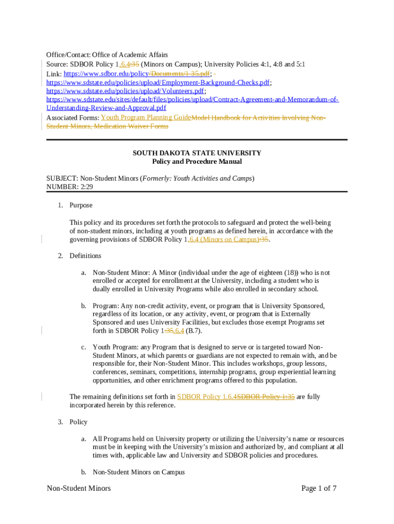 SDBOR Conducts First Reading of Minors on Campus Policy Doc Template | pdfFiller