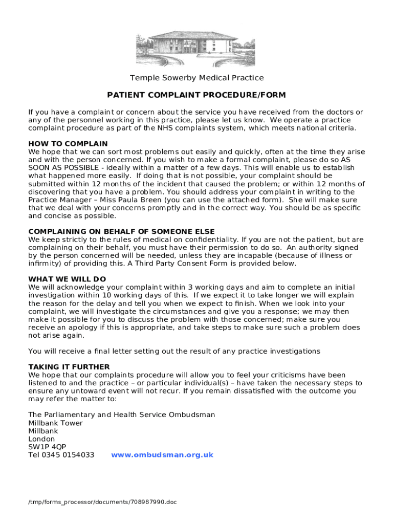 Complaints Patient Doc Template | pdfFiller