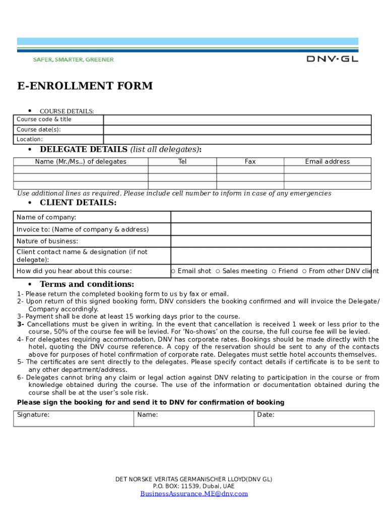 E-Enrollment . DNV Business Assurance - Training Doc Template | pdfFiller