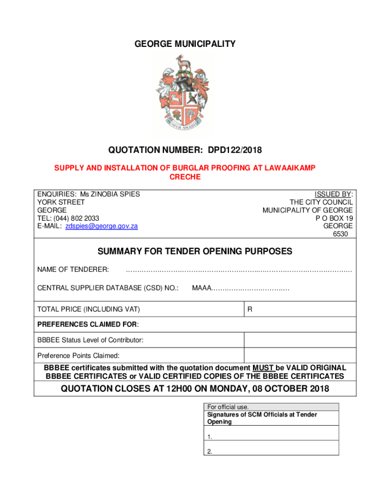 Fillable Online SUPPLY AND INSTALLATION OF BURGLAR PROOFING AT ...