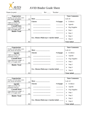 Organizing the AVID Student Binder - Leon County Schools Doc Template ...