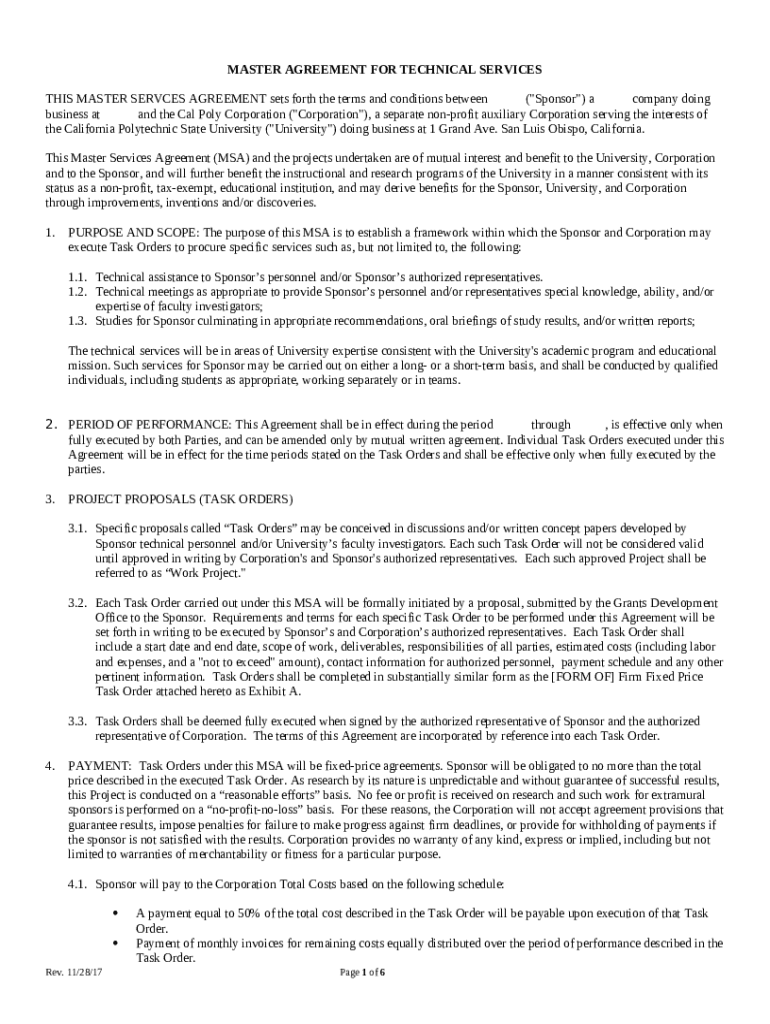 Master Services Agreement template Doc Template | pdfFiller