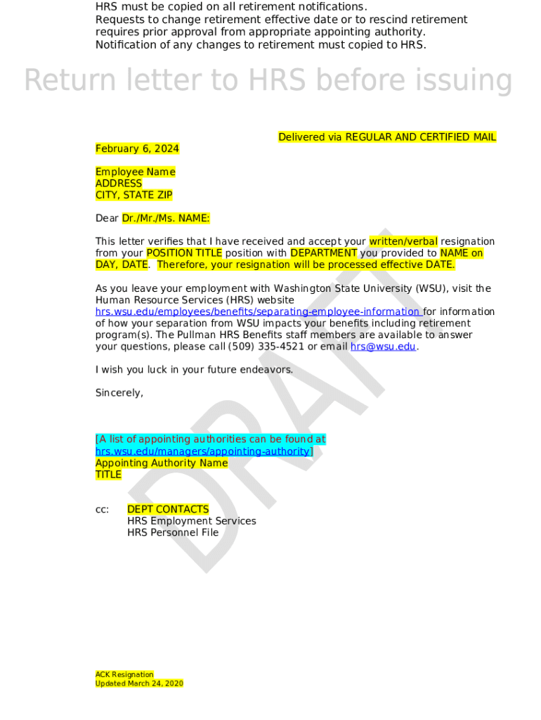 SAMPLEResignation in Lieu of Dismissal Date Name... - hrs wsu Doc Template | pdfFiller