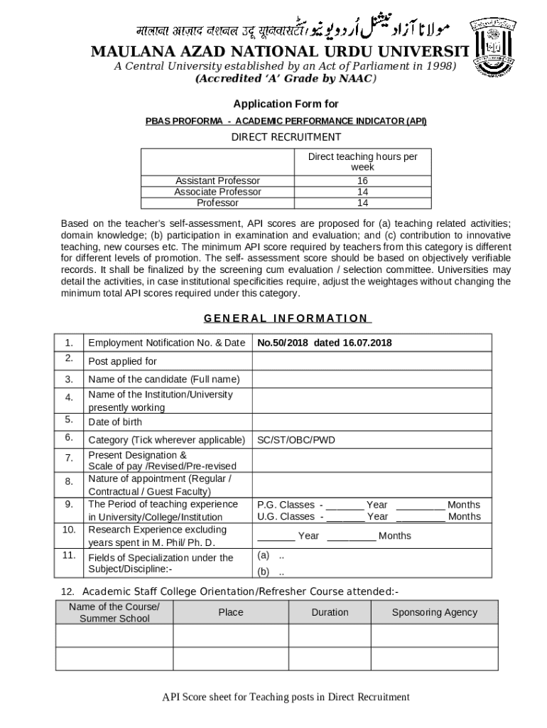 API Score Card (Teaching Posts) word at Doc Template | pdfFiller