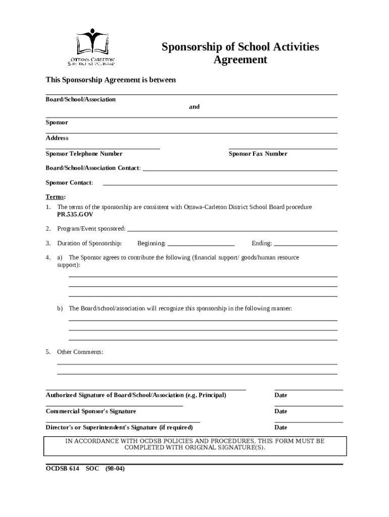 Sponsorship School Activit Doc Template | pdfFiller