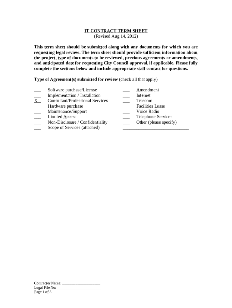 Aviation Lease Term Sheet Doc Template | pdfFiller