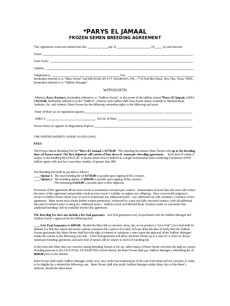 MAHDER AL JAMAL FROZEN SEMEN BREEDING ... Doc Template | pdfFiller