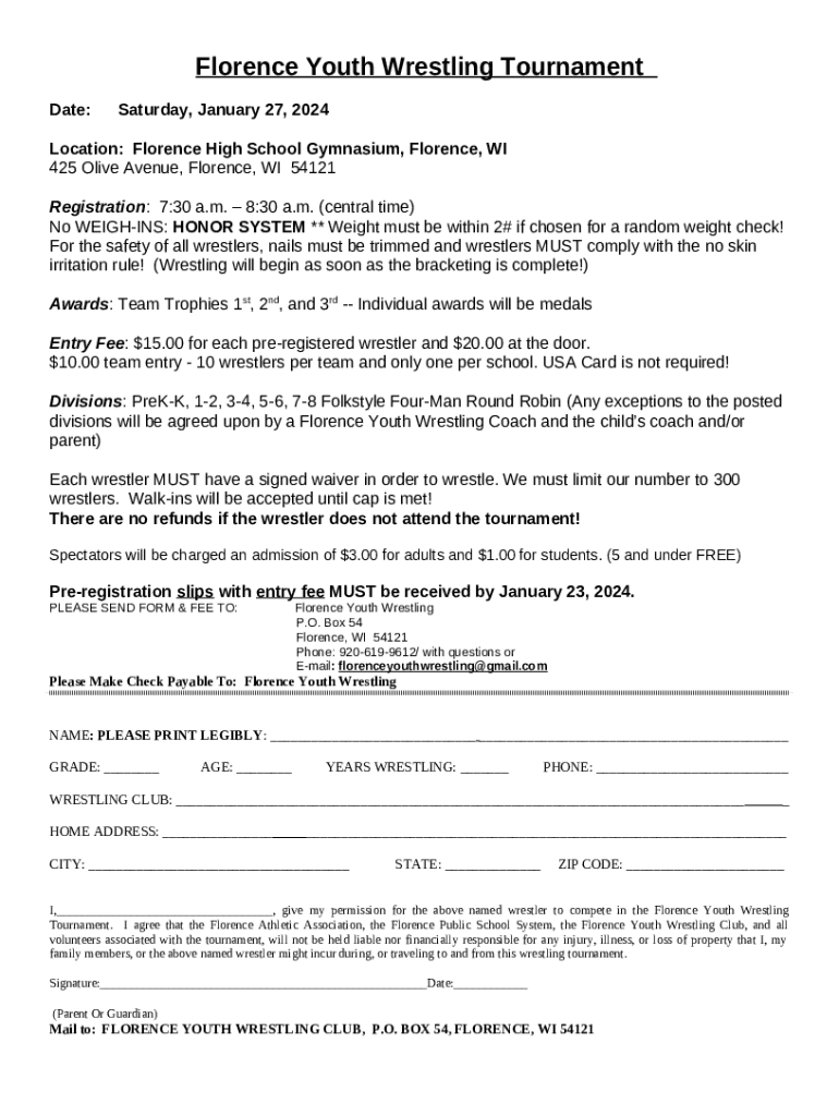 Boys Varsity Wrestling InvitationalFlorence High School Doc Template | pdfFiller