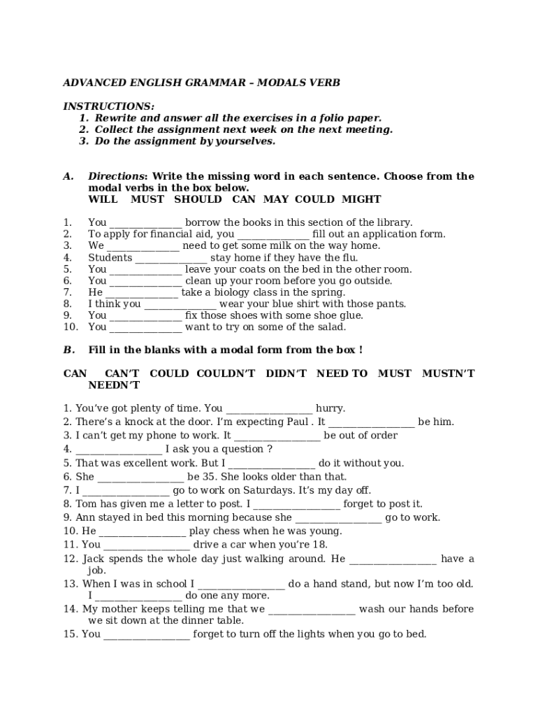 Using Modal Auxiliary Verbs Doc Template | pdfFiller