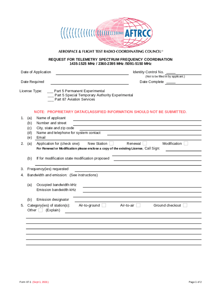 REQUEST FOR TELEMETRY FREQUENCY ... Doc Template | pdfFiller