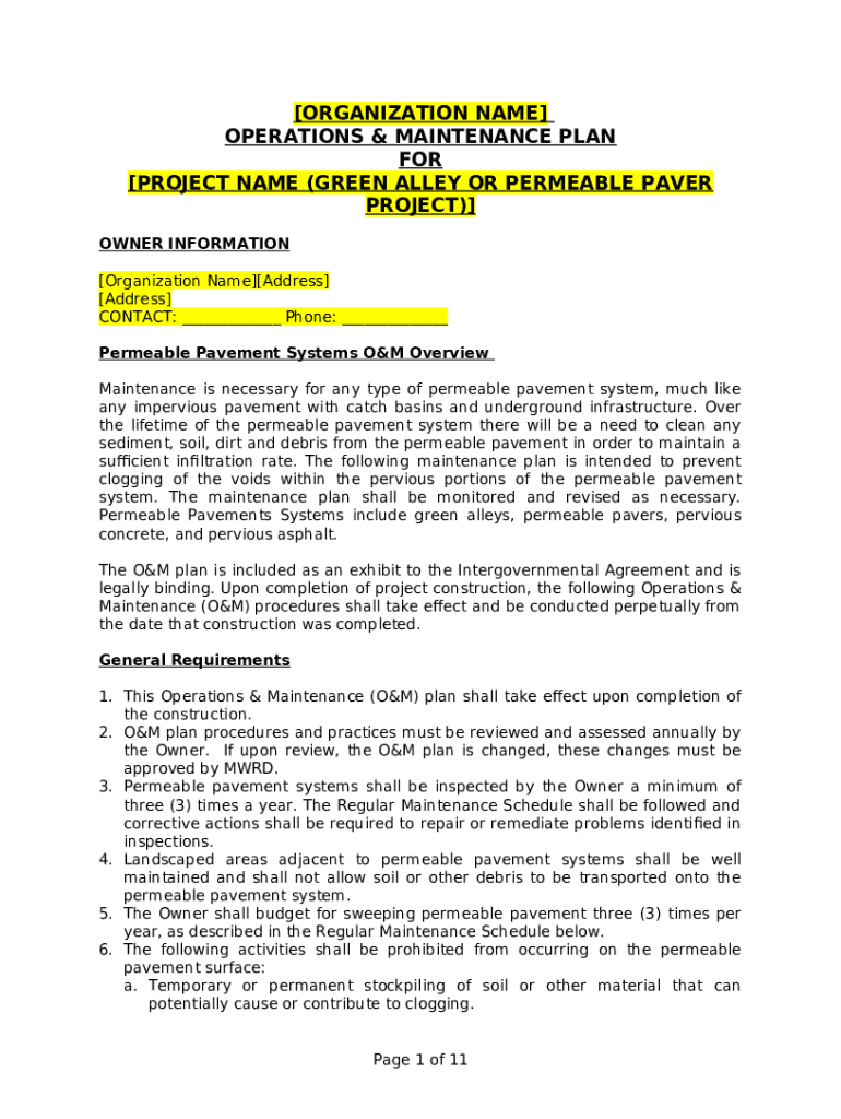Operation and maintenance (O&M) of permeable pavement Doc Template ...