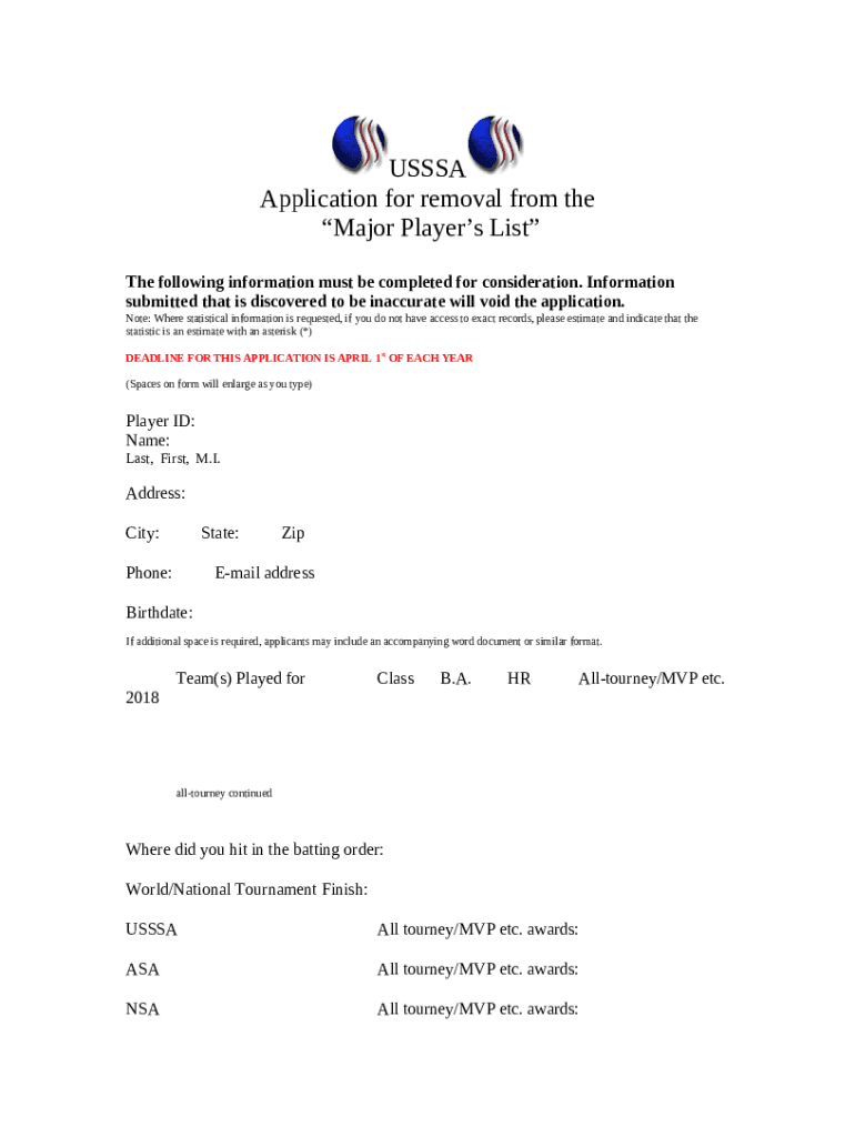 Application for removal from the - USSSA Doc Template Doc Template ...