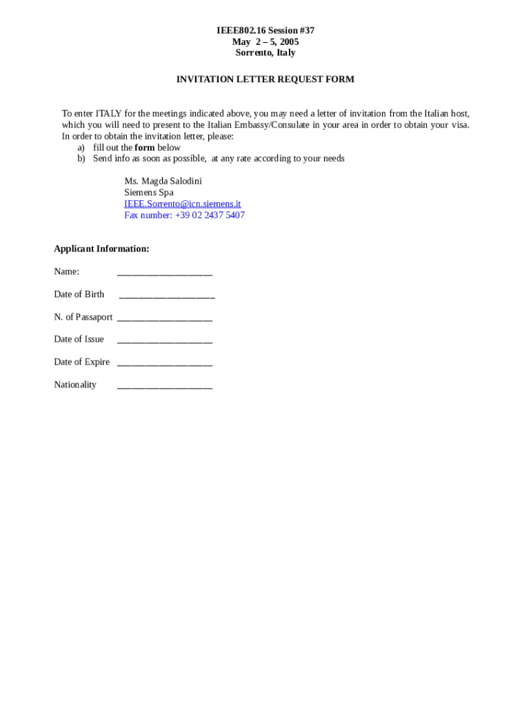 Invitation letters for visa application - Italy Forum Doc Template ...