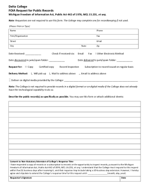 Fillable Online Delta College FOIA Request for Public Records Form Fax Email Print - pdfFiller