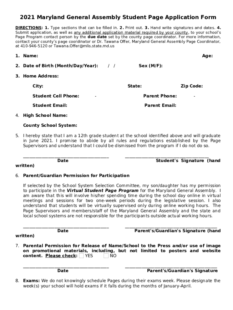 Student Page Program for Maryland High School Seniors Doc Template ...