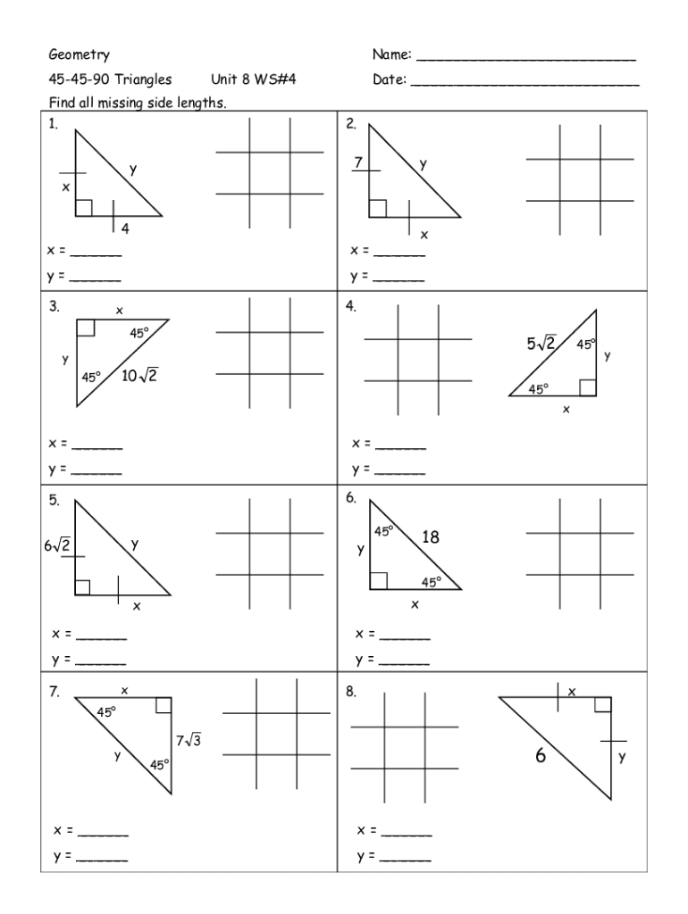 Fillable Online Finding Missing Side Lengths in a 45-45-90 Triangle Fax ...