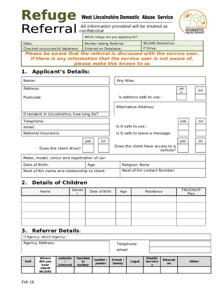 Referral for Lincoln Womans Aid Doc Template | pdfFiller