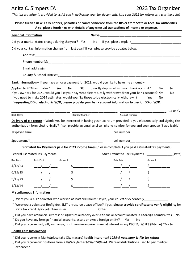Fillable Online Handouts & OrganizersAnita C. Simpers EA Fax Email Print - pdfFiller