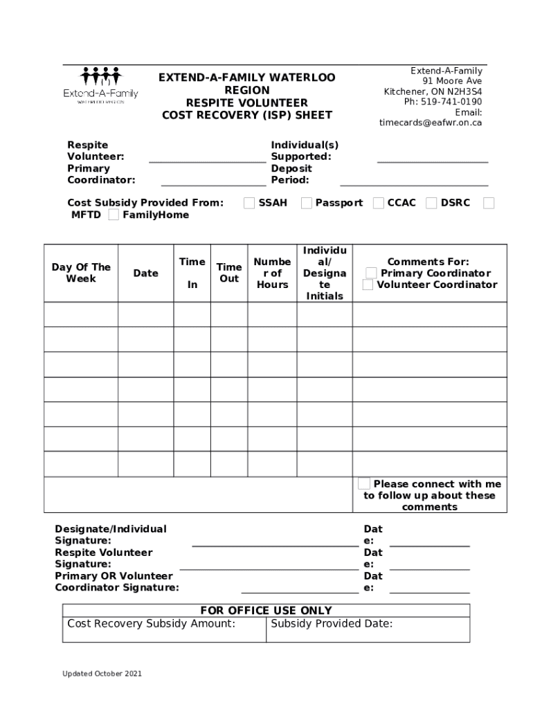 Respite Volunteer Cost Recovery (ISP). Respite ISP Doc Template | pdfFiller