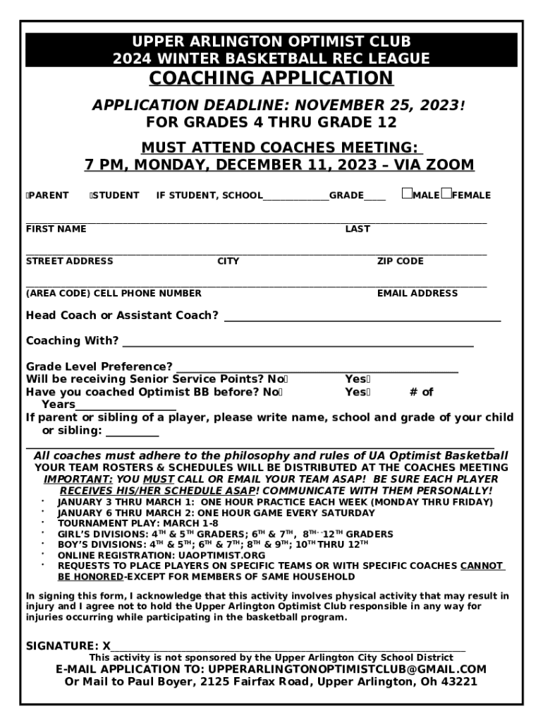 REGISTER NOW For UA Optimist Basketball Doc Template | pdfFiller