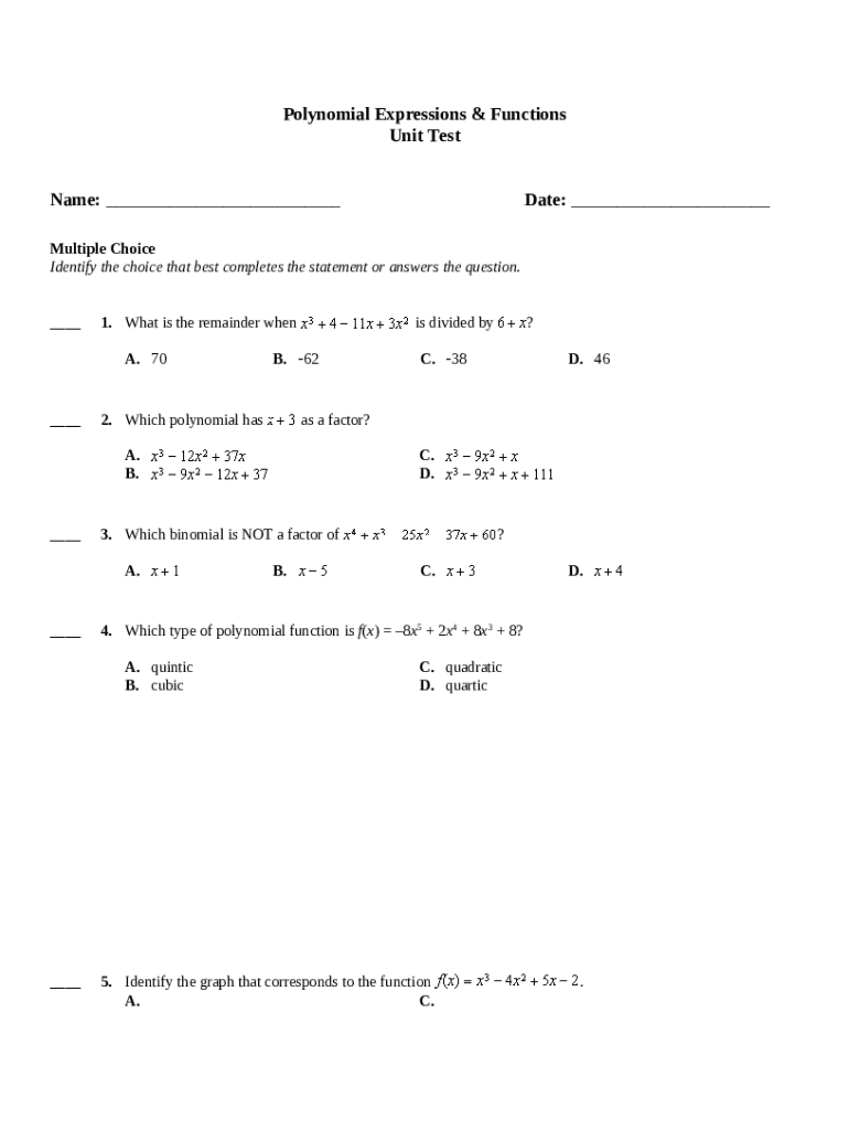 Alg 2 Mid Term Test Review.pdf Doc Template | pdfFiller