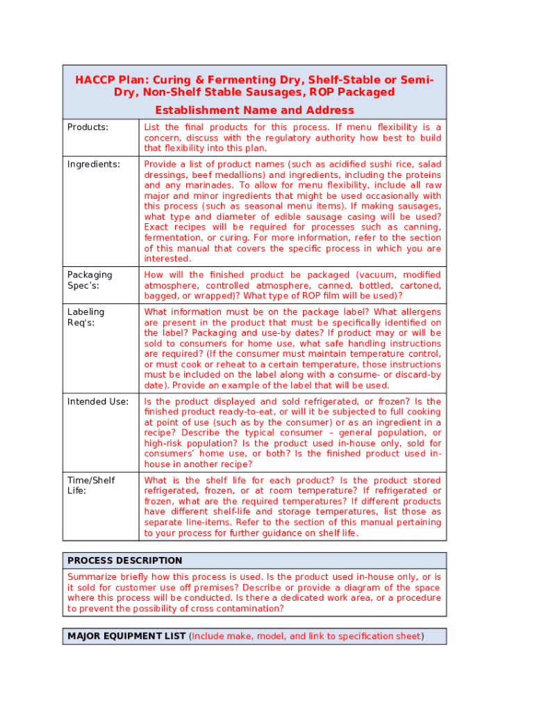 Ready to Eat and Shelf Stable Products Process ... Doc Template | pdfFiller