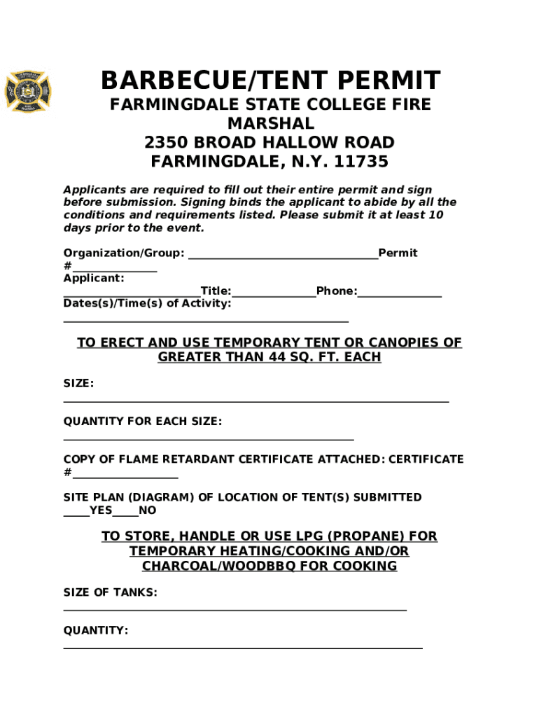 barbecue/tent permit farmingdale state college fire marshal ... Doc ...