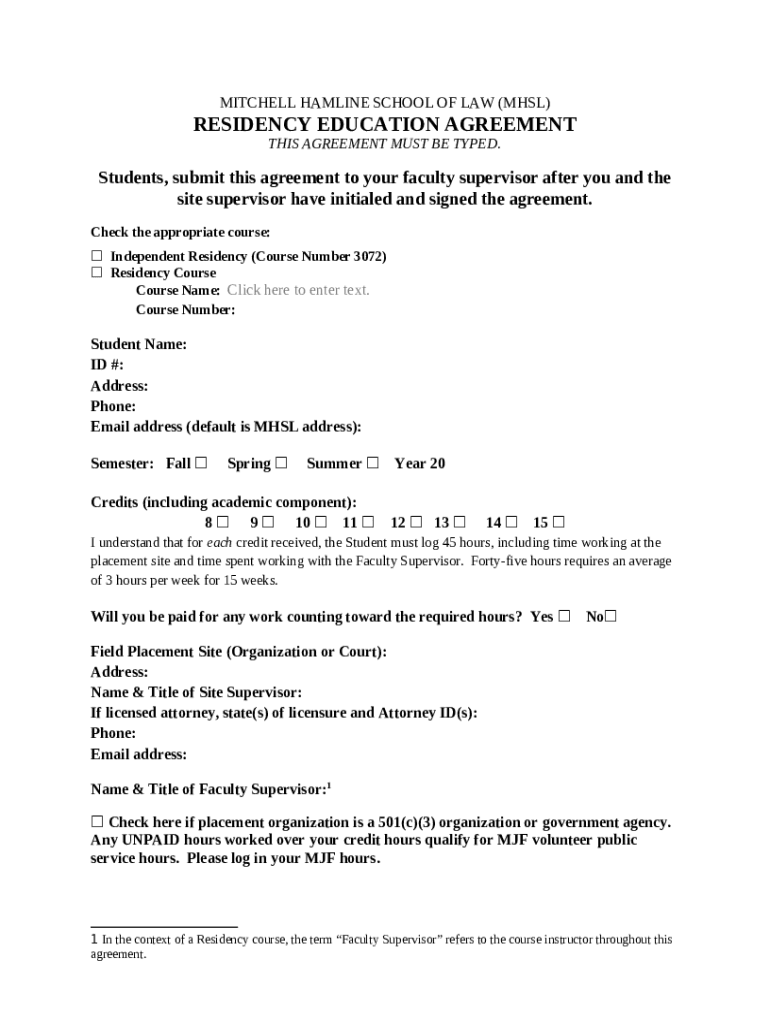 residency education agreement Doc Template | pdfFiller