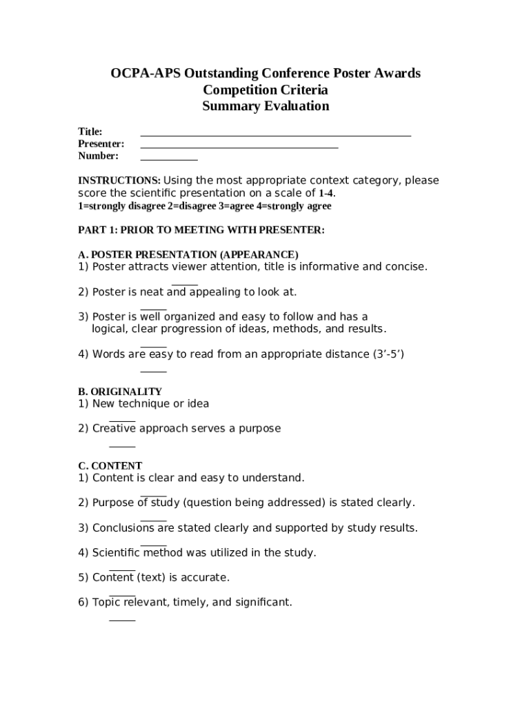 Criteria - Poster Research Presentation Awards Doc Template | pdfFiller