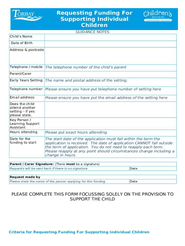 Criteria for Requesting Funding For Supporting Individual Children Doc ...