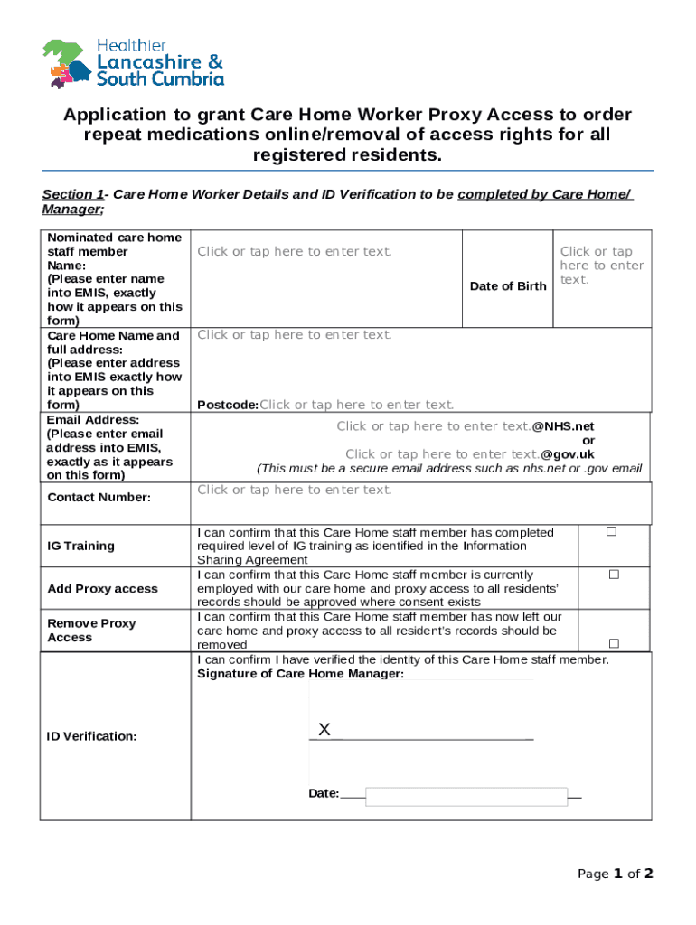 Patient consent for proxy access for Care Home Patients Doc Template ...