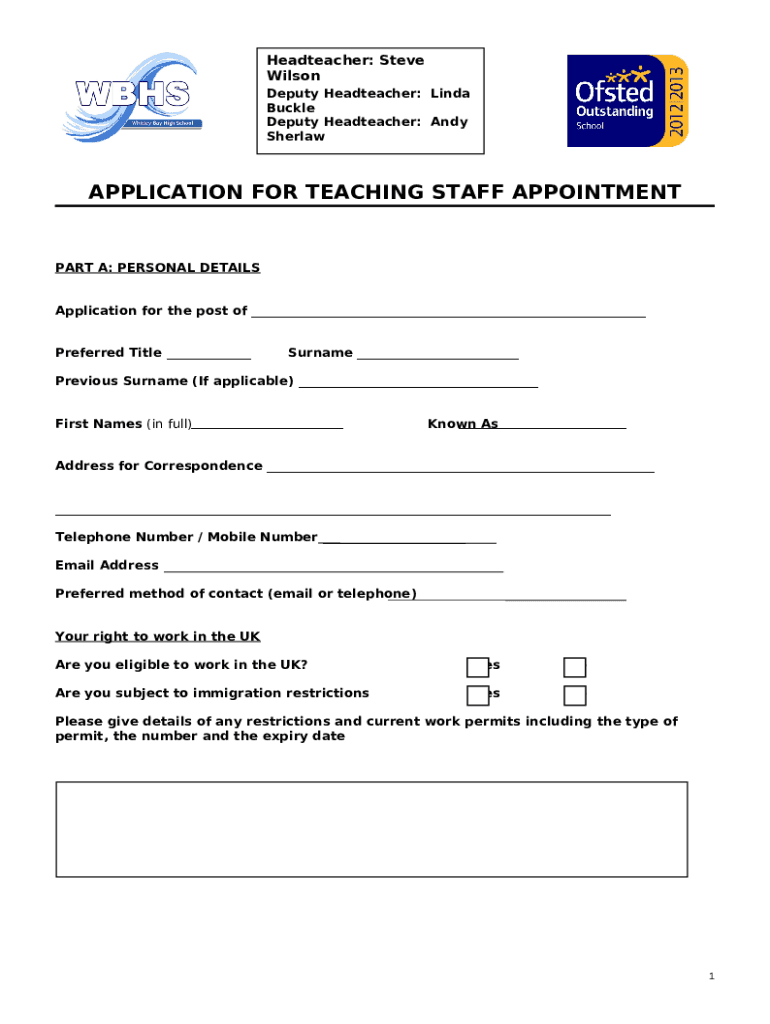 application for teaching staff appointment Doc Template | pdfFiller