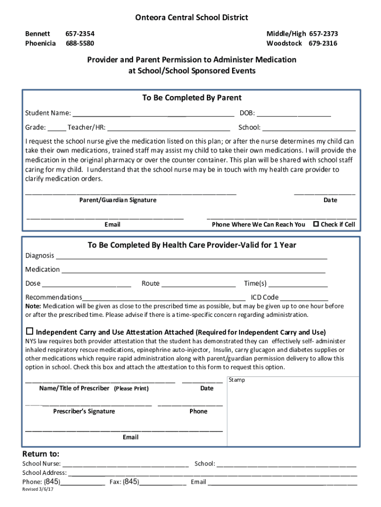 Fillable Online Onteora High School - Onteora Central School District ...