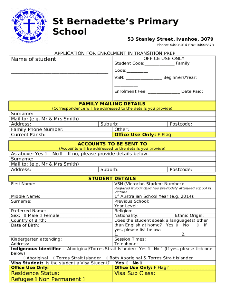 application for enrolment in transition prep Doc Template | pdfFiller