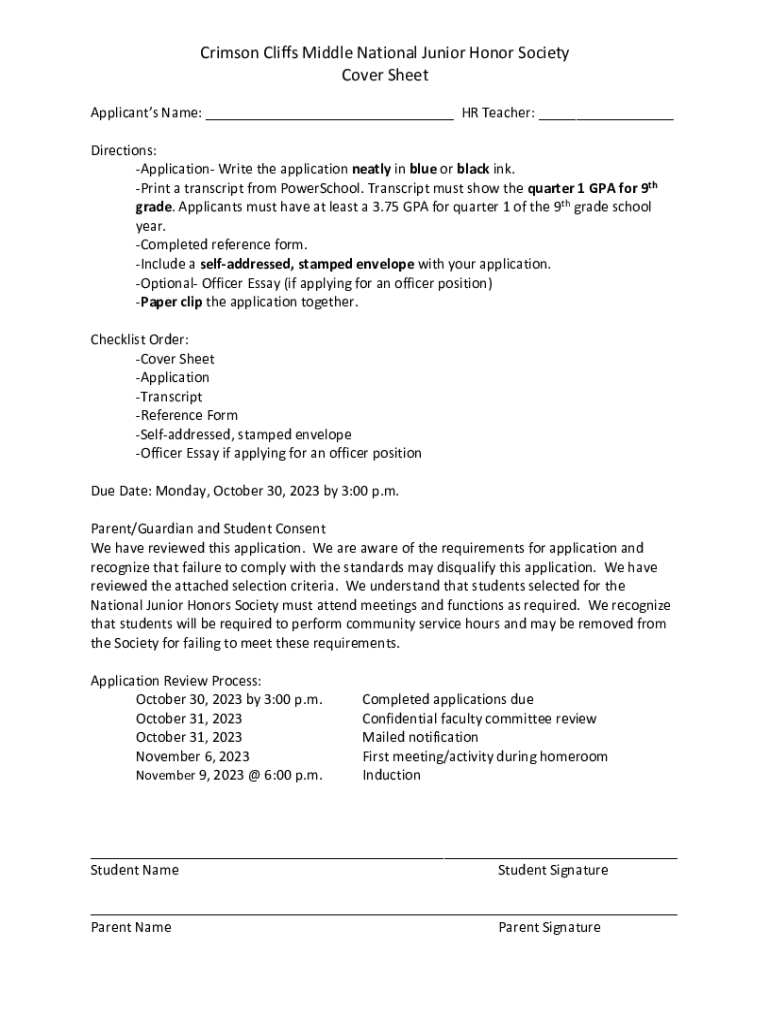 Fillable Online National Junior Honor Society Student Information Sheet ...