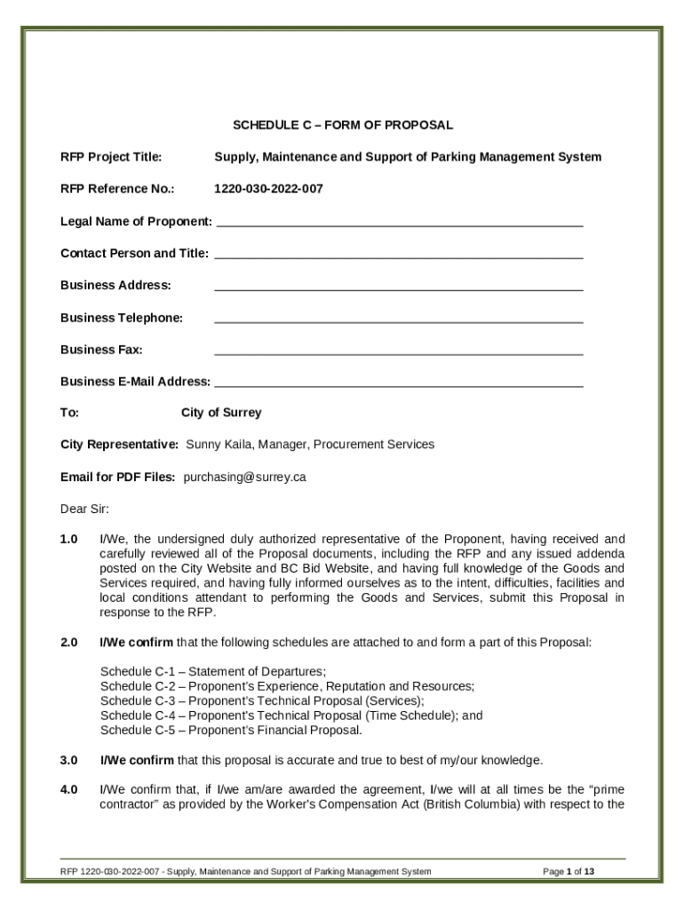 Request for Proposals Construction of Parking Lot, ... Doc Template | pdfFiller