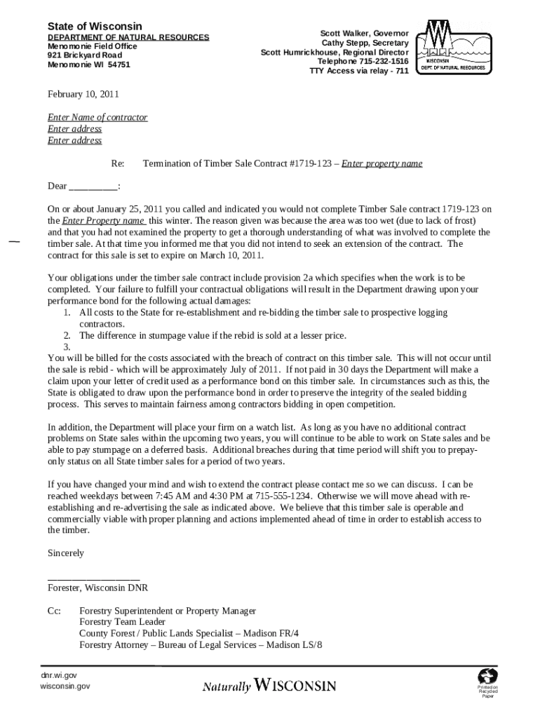 Contract Breach Letter (Failure to Per) doc - dnr wisconsin Doc ...
