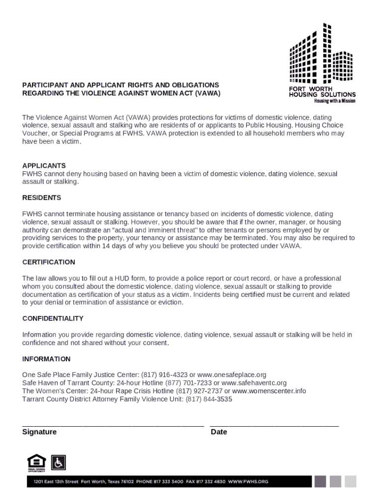 Violence Against Women Act (VAWA) Provides Protections ... Doc Template ...