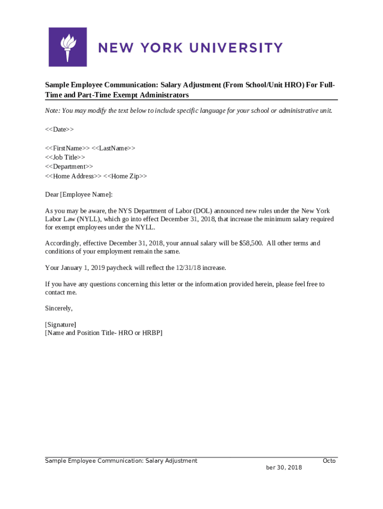 Employee Sample Letter Salary Adjustment to New Threshold ... Doc ...