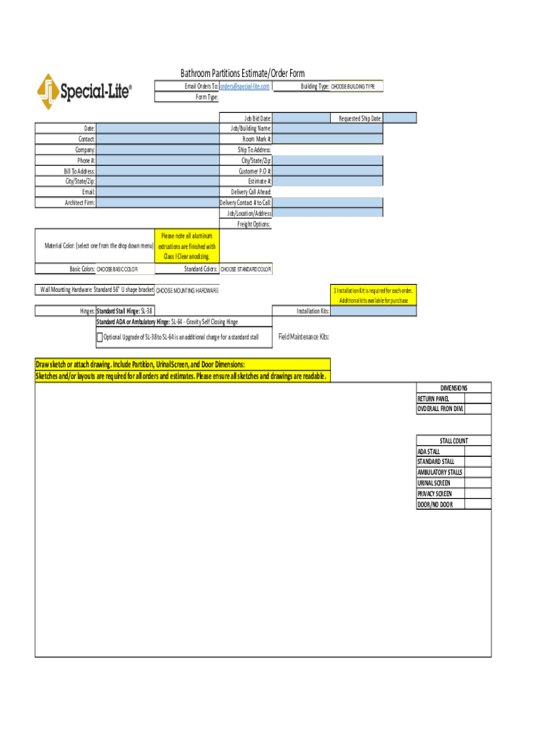 Fillable Online 4-12-2021 Bathroom Partition Order Form Fax Email Print ...