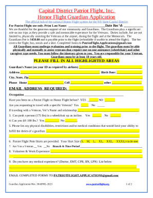 Honor Flight Application for Syracuse VeteransCentral & ... Doc Template | pdfFiller