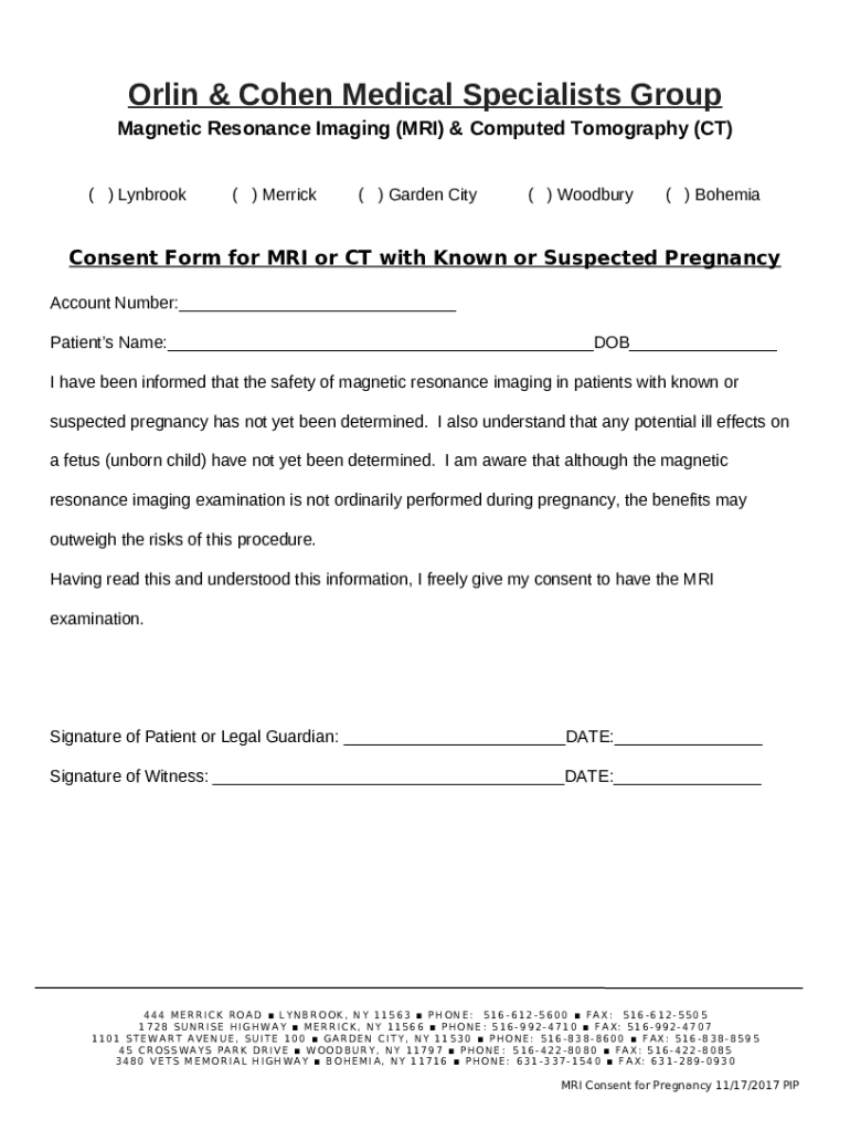 MRI, CT Scan, X-Ray - Orlin & Cohen Orthopedic Group Doc Template | pdfFiller