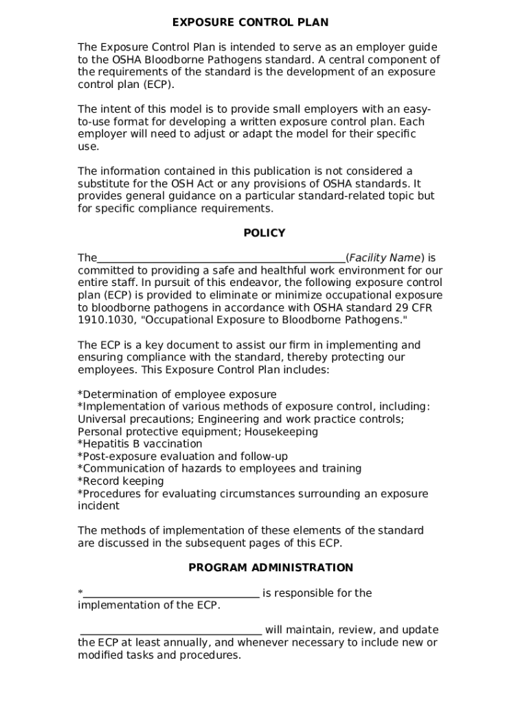 MODEL EXPOSURE CONTROL PLAN.doc Doc Template | pdfFiller