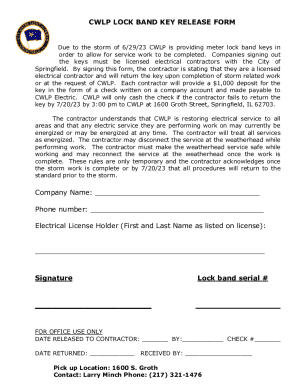 Fillable Online CWLP LOCK BAND KEY RELEASE FORM Fax Email Print - pdfFiller