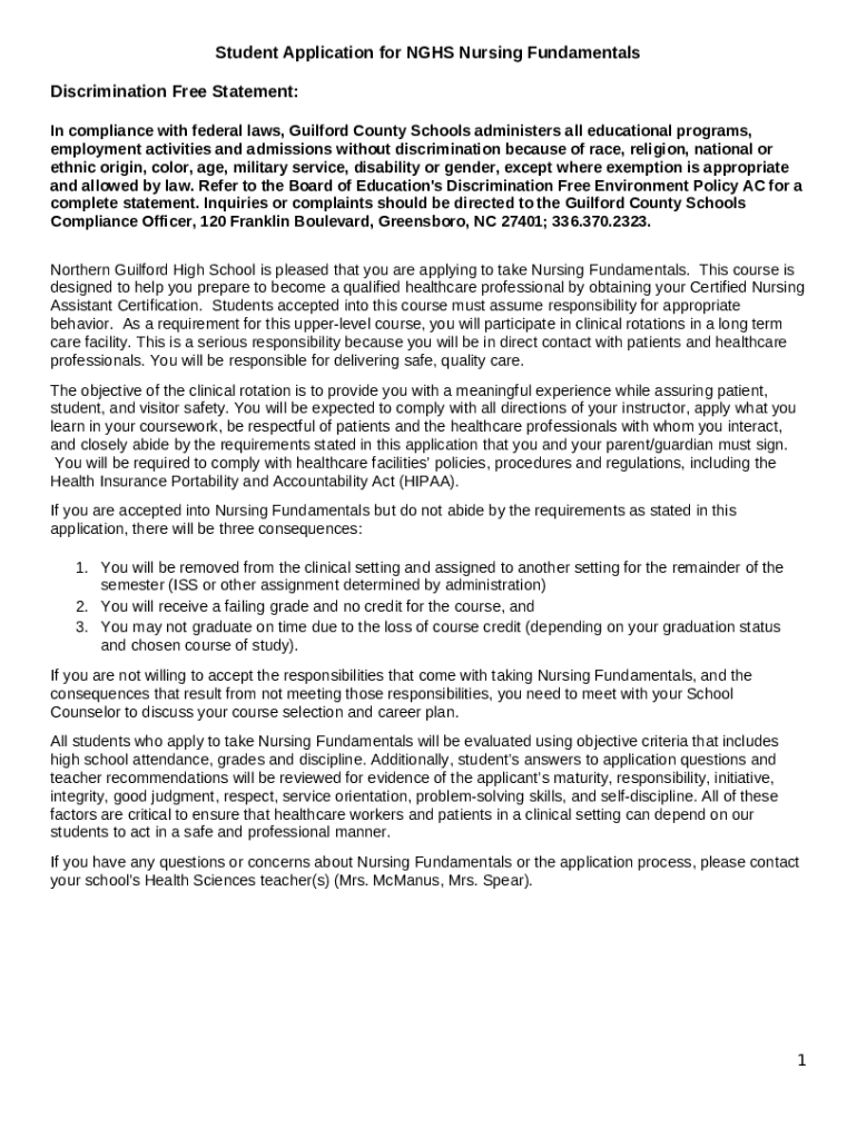 Guest Application for Northern Guilford High School ... Doc Template | pdfFiller